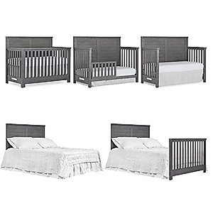 Evolur Belmar Flat 5-in-1 Convertible Crib in Rustic Grey, Features 3 Mattress Height Settings, Greenguard Gold Certified, Made of Kiln-Dried Hardwood