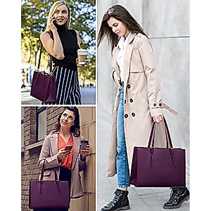 LOVEVOOK 15.6 Inch Laptop Bag for women, Large Waterproof PU Leather Work Briefcase with USB Charging Port Casual Computer Shoulder Bag Messenger, Fashion Business Office Tote Handbag Purse, Purple