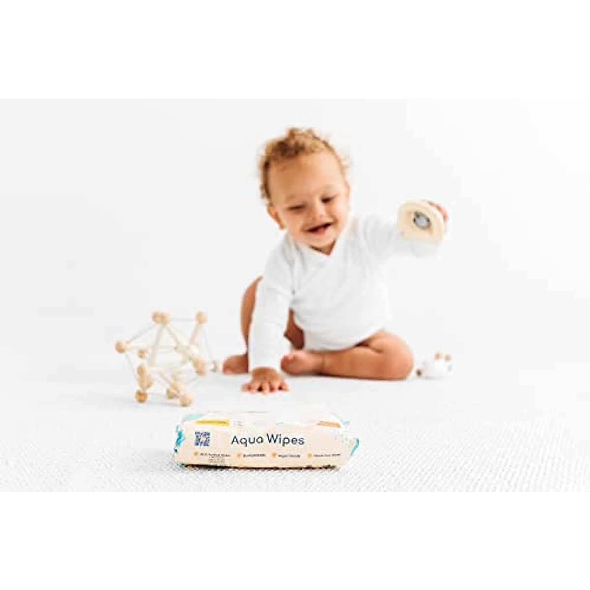 Aqua Wipes Originals Baby Wipes - Vegan, Sensitive, Biodegradable Wipes with 99.6% Water. Suitable for Newborns (Printed Carton of 12 Packs of 64 Wipes, 768 Wipes)