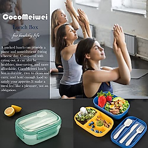 CocoMeiwei Bento Box Adult Lunch Box, Bento Lunch Box with 5 Silicone Cupcake Liners, Leak-proof Bento Lunch Box Containers 3 Tiers 50oz, 6compartments Large Capacity for Working Blue