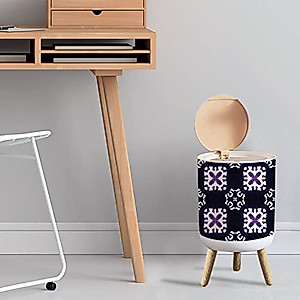 Small Trash Can with Lid Portugal Patterns Lilac Ethnic Animals Seamless Graphic White Ethnic 7 Liter Round Garbage Can Elasticity Press Cover Lid Wastebasket for Kitchen Bathroom Office 1.8 Gallon