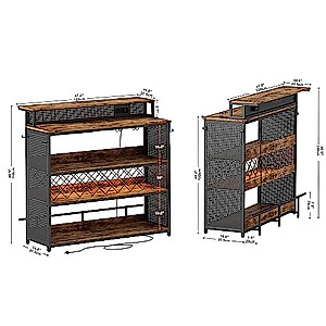 IRONCK Bar Cabinet with LED Lights and Charging Station, Home Bar Unit 4 Tiers with Wine Racks, Glass Holders, Industrial Storage Buffet Cabinet for Kitchen, Dining Room, Living Room