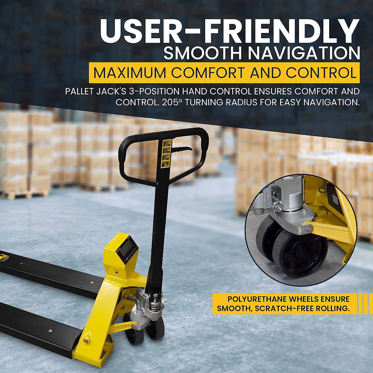 5Seconds - Steel Pallet Jack with Scale, Battery-Powered Hand Lift Jack Tool with LED Display, Safe Moving Equipment for Industrial & Commercial Use, 48" L x 27" W x 47”H, 5000lb Capacity