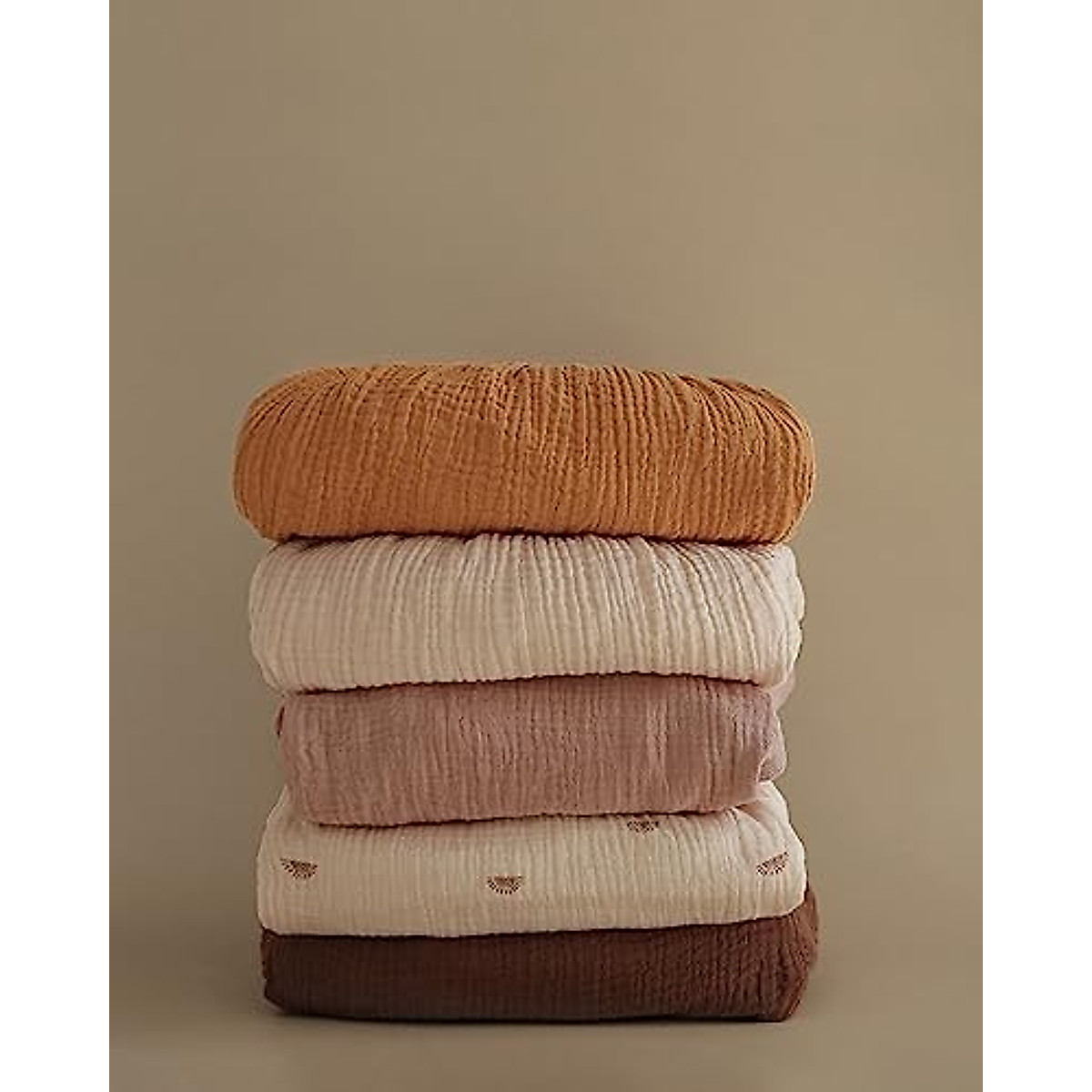 Muslin Pack N Play Sheets Fitted for Pack and Play Mattress and Mini Cribs, Muslin Cotton for Natural Comfort Fitted Baby Boys and Girls, Boho Baby Nursery Design, 2 Pack (Retro Yellow&Beige)