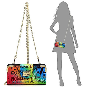 Multicolor Graffiti Printed Cell Phone Purse Wallet Smartphone Crossbody Wallet Travel Multifunction Phone Case Wristlet Clutch Wallet (#B-Tan/Yellow)