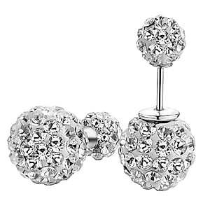 DIB 925 Sterling Silver Sparkle Bling Crystal Rhinestone Earrings Double Sided Front Back Ball Stud Earrings for Women 10mm