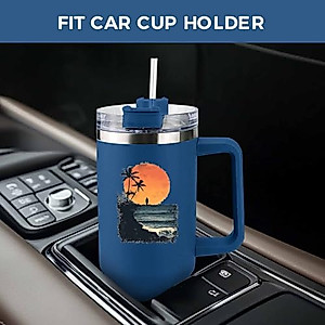 LB LEOBON 40 ounce insulated cup with handle, double-layer vacuum stainless steel material, equipped with straw, can keep warm or maintain cold drinks Neone Poppe Sunset 2 Cowboy Blue