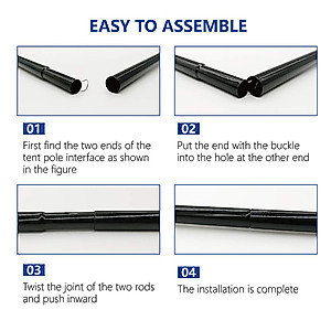 Long Leaf Tent Poles,Adjustable Steel Rods for Camping Tarps,Backpacking,Shelters,Portable Tarp Poles Rods-2 Pack (Black)