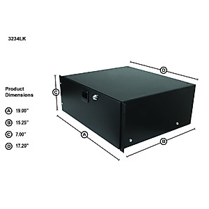Penn Elcom 3234LK 4 Space (4U) Steel Rack Drawer with Slam Latch & Keyed Lock, 15.25 Inch Deep