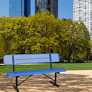 SUNDALY 8 Feet Heavy Duty Metal Park Bench with Back for Outside, Outdoor Bench with Portable Frame