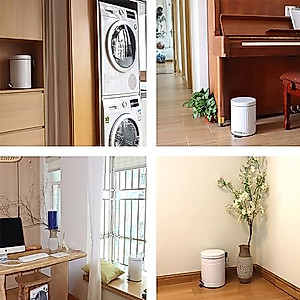 OCTMUSTARD 5 L Round Step Pet Trash with Lid,Mini Metal Pedal Bin,Small Garbage Can Wastebasket for Home,Car or Office，White