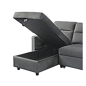 BOWERY HILL Dark Gray Velvet Reversible Sleeper Sectional with Storage