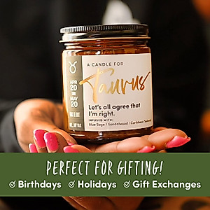 Taurus Gifts for Women, Astrology Gifts for Women, Zodiac Gifts for Women, Zodiac Candle, April Birthday Gifts for Women, May Birthday Gifts for Women, Horoscope Gifts – 9oz, 50Hr Burn, Soy Wax