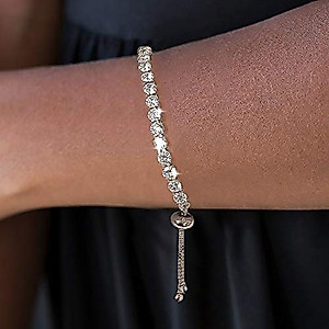 GEMOSA Tennis Bracelets for Women White Gold Plated Diamond AAA+ Cubic Zirconia CZ Dainty Classic Adjustable Slider Bracelet Silver Fashion Jewelry Wedding Gift