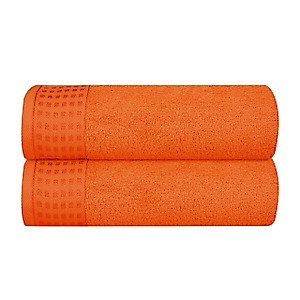 GLAMBURG 100% Cotton 2 Pack Oversized Bath Towel Set 28x55 Inches, Ultra Soft Highly Absorbant Compact Quickdry & Lightweight Large Bath Towels, Ideal for Gym Travel Camp Pool - Orange