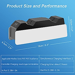 Charging Station for PS5 Wireless Controller, with Rocker Cap, Upgraded Fast Charger Dock for PS5, Compatible with PlayStation 5 Charger Adapter, Wireless Controller Charging Dock, White