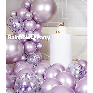 RainbowQ Party 55PCS Metallic Lavender Balloons Different Sizes 18/12/5 Inch Light Purple Shiny Latex Helium Balloons Garland Arch Kit for Anniversary Birthday Party Decorations