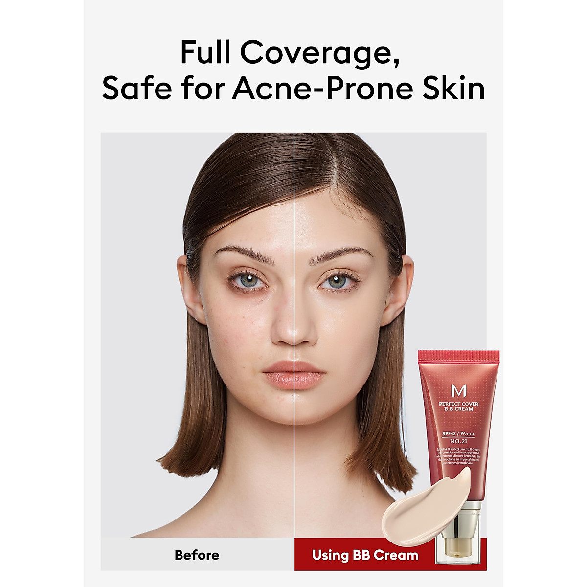 MISSHA M Perfect Cover BB Cream No.21 Light Beige for Bright Skin SPF 42 PA +++ 1.69 Fl Oz - Tinted Moisturizer for face with SPF