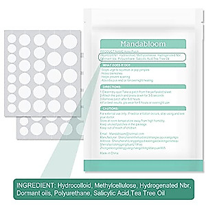 Mandabloom Acne Pimple Patches, 6 Sizes 104 Patches for Large Zit Breakouts, Acne Patches for Face, Chin or Body, Hydrocolloid Bandages Acne Treatment with Tea Tree & Calendula Oil & Salicylic Acid
