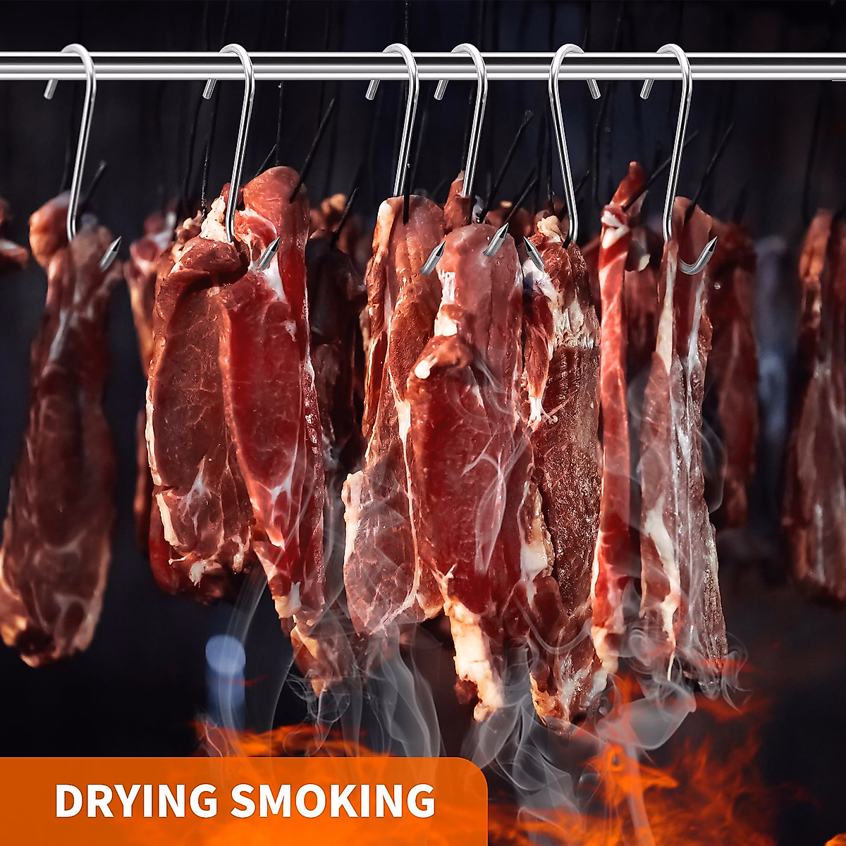 KEJJNYER 10 Pcs Meat Hanging Hooks 8 inch, Stainless Steel Meat Hooks10mm Diameter, Heavy Duty S Meat Hanging Hooks for Butchering, Smoking, Drying, Cooking, Grilling, BBQ