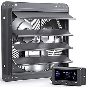iLiving 16" Wall Mounted Shutter Exhaust Fan, Automatic Shutter, Temperature and Humidity Controls with Variable Speed, 1736 CFM at 1600 RPM DC Motor