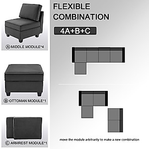 DANNRATCH Modular Sectional Sofa L Shaped Convertible Sectional Couch with Reversible Chaise, 4-Seat Sleeper Velvet Modular Couch with Ottomans for Living Room Furniture Sets Navy Grey