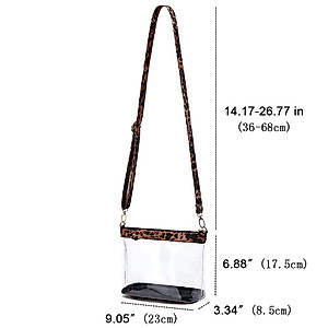 LOXOMU Clear Purses for Women Stadium, Leopard Print Clear Crossbody Bag, Clear Bag and Handbag with Adjustable Shoulder Strap for Work, Travel, Concerts (Brown)