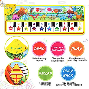 M SANMERSEN Piano Mat for Kids, 43” x 14” Floor Piano Keyboard Mat Carpet Touch Playmat with 10 Demo Songs/ 8 Dinosaur Sounds, Musical Mat Toys Gift for 1 2 3 4 5 Years Old Baby Boys Girls