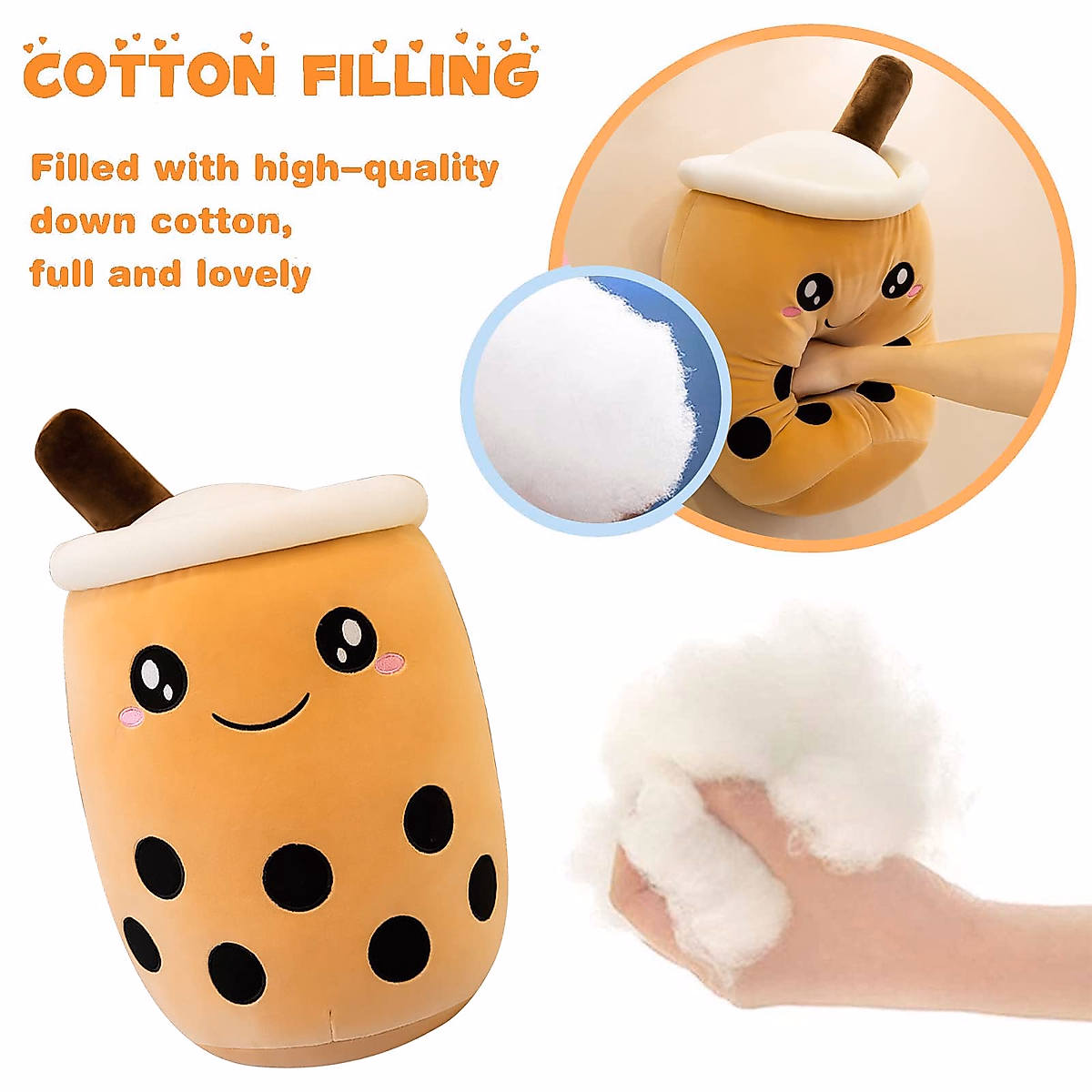 Ditucu Cute Boba Tea Plush Stuffed Bubble Tea Plushie Cartoon Soft Milk Tea Cup Pillow Home Hugging Gift for Kids Brown Big Eyes 13.7 inch