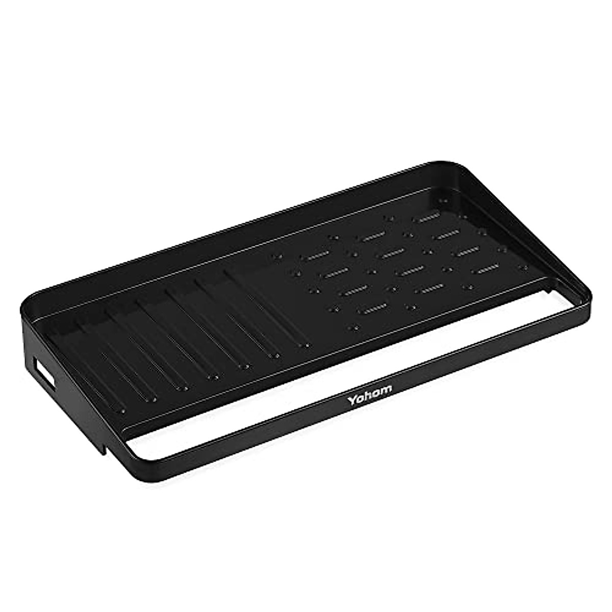 YOHOM Black Suction Cup Sponge Holder for Kitchen 2-in-1 in Sink Dish Rag Holder for Undermount Sink Plastic Scrubber Sponge Tray Organizer, Installation Size 9.06" L x 3.15" W