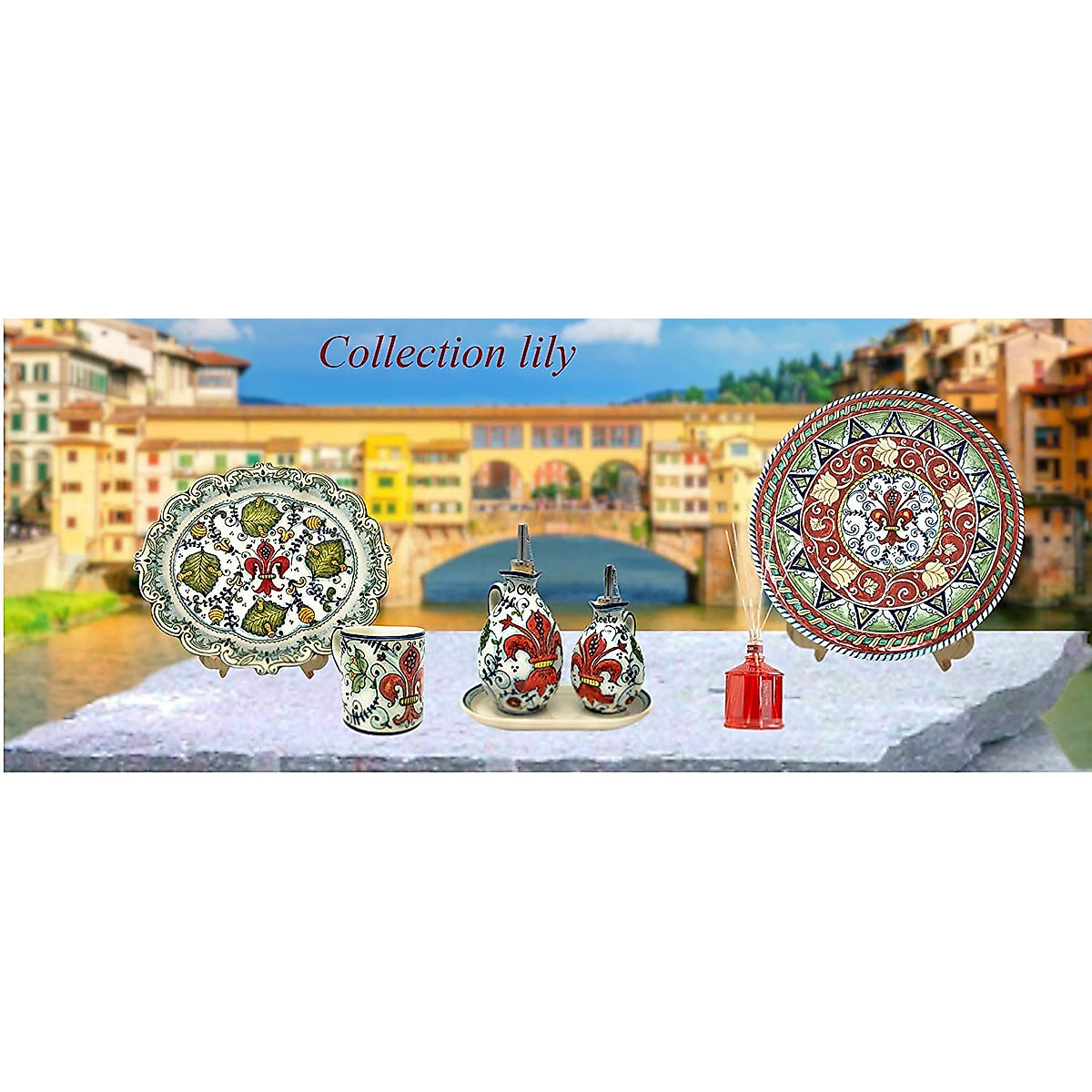 CERAMICHE D'ARTE PARRINI - Italian Ceramic Spoon Rest Holder Decorated Lily Pottery Hand Painted Made in ITALY Tuscan