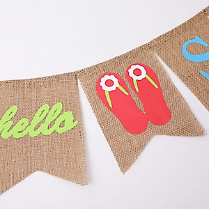 Tatuo Hello Summer Banner Burlap Rustic Garland Summer Decorations Home Party Hanging Decor for Door Mantel Fireplace Pool Beach Barbecue Hawaii Party Supplies