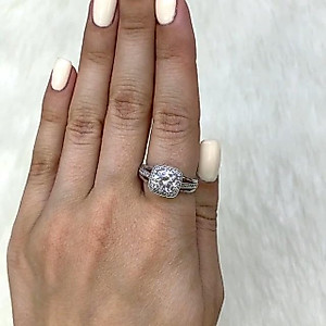 WJD Exclusives 2.4CTW Round Cut Simulated Diamond Square Halo Engagement Ring 14K Gold White, 5