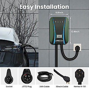 maXpeedingrods Level 2 EV Charger 40A, WiFi Electric Vehicle Charging Station, 240V J1772 Smart Wall EVSE 16 to 40 Amp Adjustable, IP65 UL Listed & Energy Star, 24ft Cord & Nema 14-50 Plug