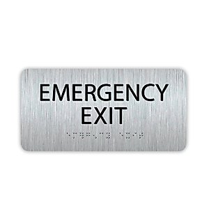 ALPHA DOG ADA SIGNS - Emergency Exit Sign with Braille for Your Business, 4x8 Inch, ADA Compliant, Indoor or Outdoor, Easy Installation, Made in the USA, Brushed Metal