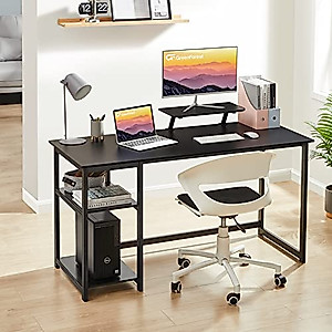 GreenForest Computer Home Office Desk with Monitor Stand and Storage Shelves on Left or Right Side,47 inch Modern Writing Study PC Laptop Work Table,Black