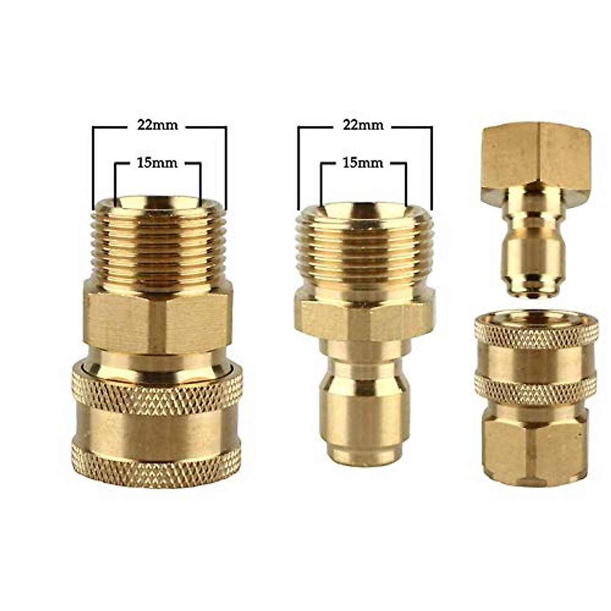 Millie Pressure Washer Adapter Set,M22 Male Thread Fitting, 3/8" Quick Connect kit,5000 PSI