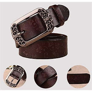 Worry-Free Shopping Women's Cowhide Leather Waist Belt Pin Buckle Butterfly Pattern for Jeans (Dark Coffee)