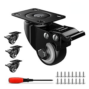 Amminle 1.5 Inch Swivel Casters, 1.5" Heavy Duty Plate Caster Wheel with 400 lbs Load, Dual Locking with 360 Degree Rotation, No Noise Locking Casters Set of 4 with Screws and a Screwdriver