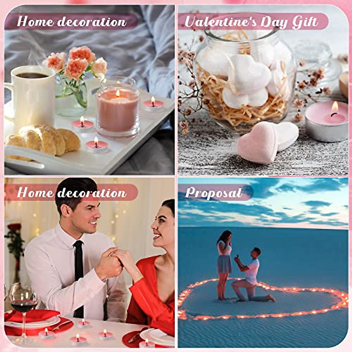 200 Pcs Tea Lights Candles Smokeless Tealight Candles Mini Tealight Candles Dripless Candles Bulk for Dinner Party Home Decoration Wedding Centerpiece Birthday Valentine's Day (Pink)