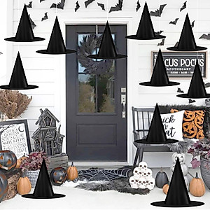 ZMCINER 12 Pcs Halloween Black Witch Hats Decorations Hanging Witch Hats with 100 Yards Rope for Halloween Witch Costume Accessories and Halloween Party Decorations
