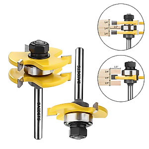 BAIDETS 1/4" Tongue and Groove Router Bits - Set of 2Pcs 1/4 Inch Shank Router Bit Set 3 Teeth Adjustable T Shape Wood Milling Cutter