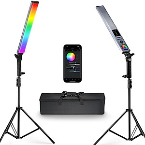 NEEWER Upgraded Interactive RGB LED Video Light Stick with Stand Kit, 2 Pack BH-30S Photography Lighting Wand with RGBWW Hue Mixer/2.4G APP Control/2500K-10000K/CRI&TLCI97+/18 Effects/31Wh Battery