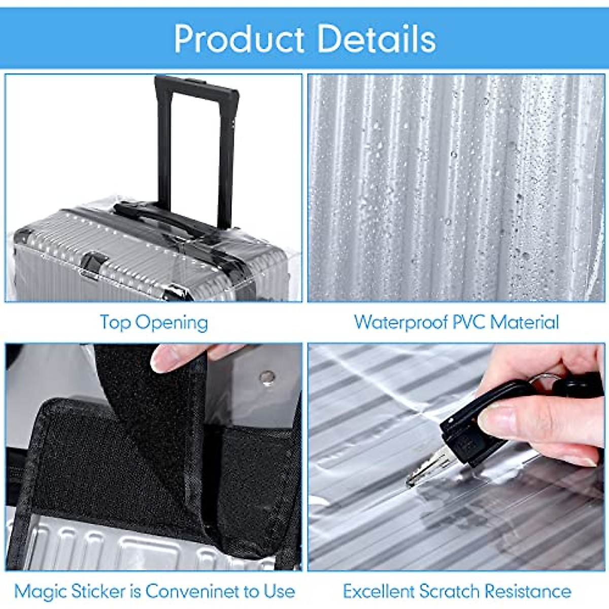 Sherr 3 Pieces Clear Luggage Covers for Suitcase Waterproof Luggage Protector Luggage Protective Cover for Travel (Fits Most 20" to 28" Luggage)