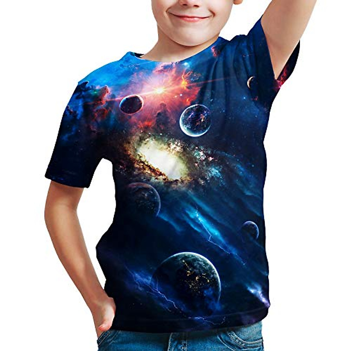 SYAIMN 3D Print T-Shirts Cool Graphic Tops Tees Space Short Sleeve Shirts for Boys Girls 8-10 Years
