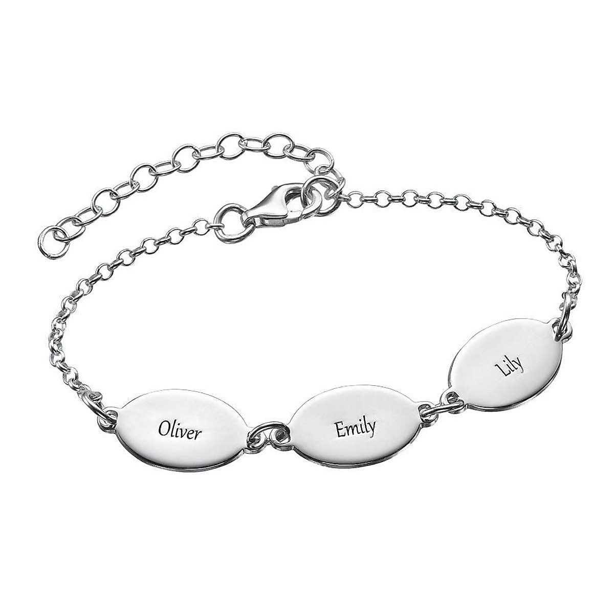 MyNameNecklace Personalized Oval Mom Bracelet with Names-Custom Multiple Charm Jewelry- Christmas Gift for Mom Wife 7.5 inches