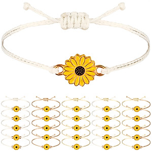 Sureio 20 Pcs Sunflower Bracelets Funny Gifts Adjustable Handmade Friendship Bracelet Bulk Boho Braided Rope String Bracelets for Women Couples Friend(White, Beige, Khaki)