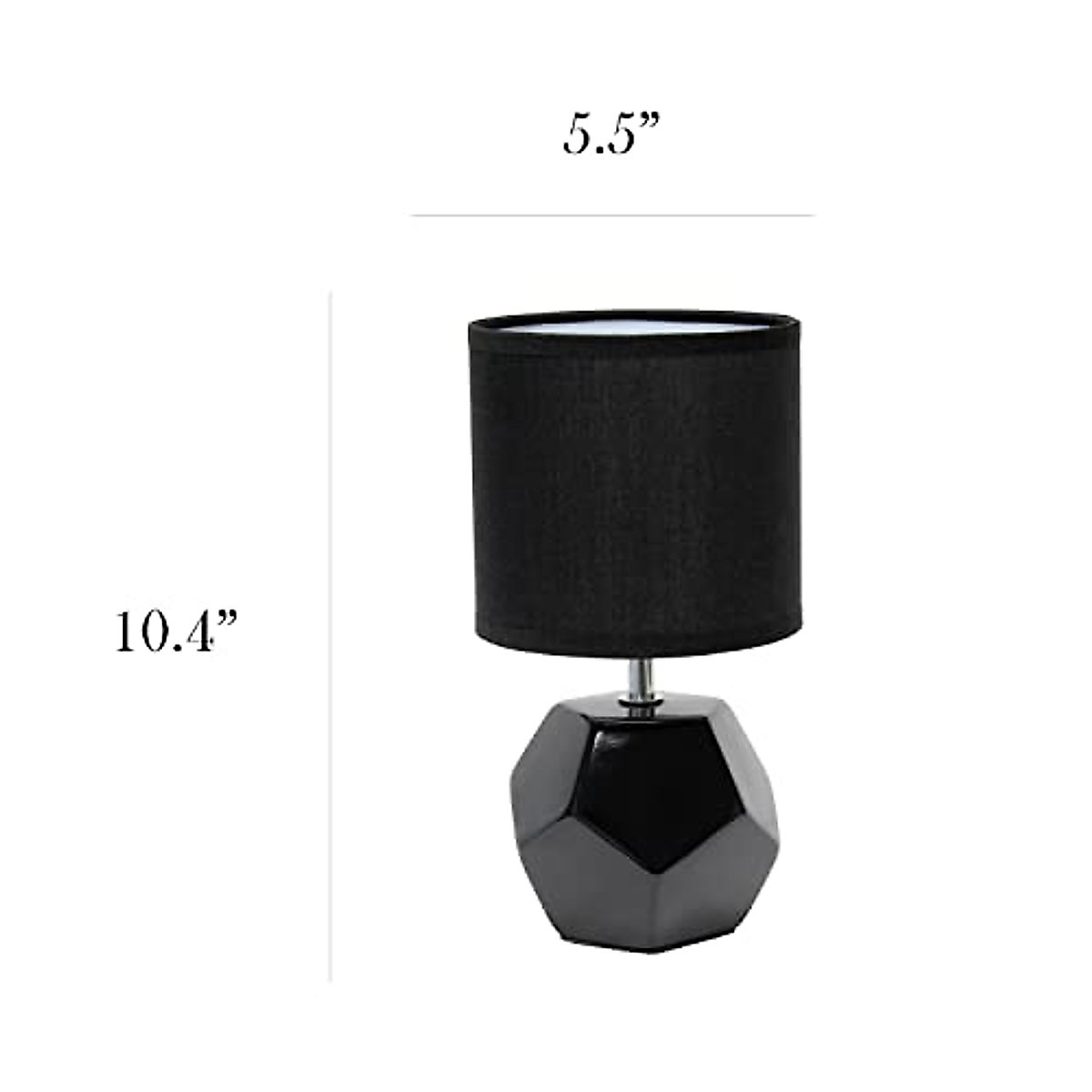 Simple Designs LT2065-BLK Round Prism Mini Table Lamp with Matching Fabric Shade, Black