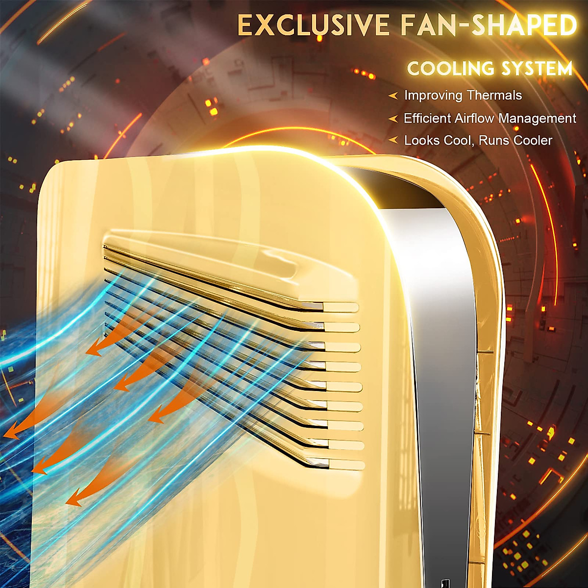 SIKEMAY PS5 Cover Plates for Playstation 5 Console Disc Edition, PS5 Accessories Face Plates Side Shell with Cooling Fan Vents, Hard Shockproof Protective Custom Dust Skin Covers Case (Plating Gold)