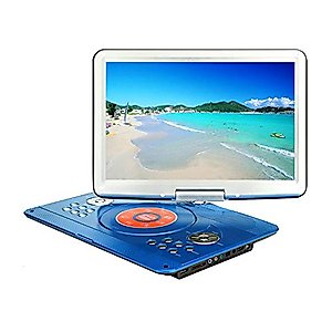 YOOHOO 16.9'' Portable DVD Player with 6 Hours Rechargeable Battery,14.1'' HD Swivel Large Screen,Remote Controller,Supports SD Card, USB Port and Multiple Disc Formats (Blue)